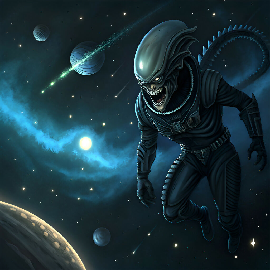 Galactic Alien Warrior Art Print – Sci-Fi Space Artwork