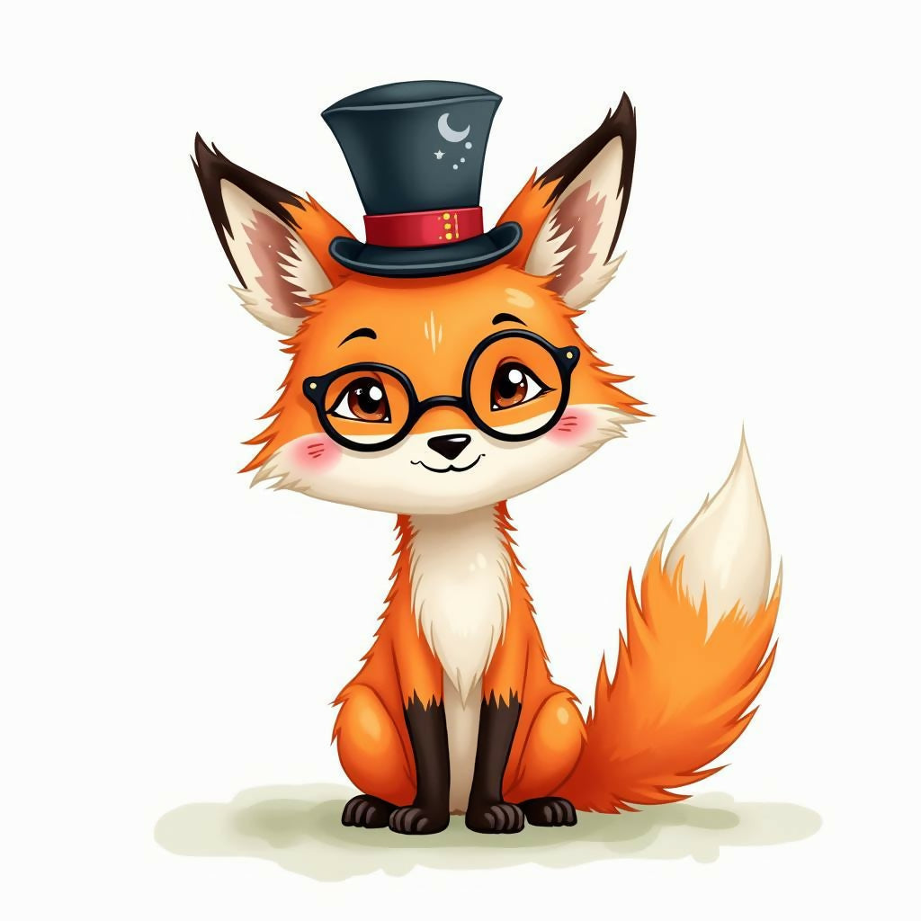 Whimsical Fox Portrait - Magical Fox with Top Hat & Monocle Dig...