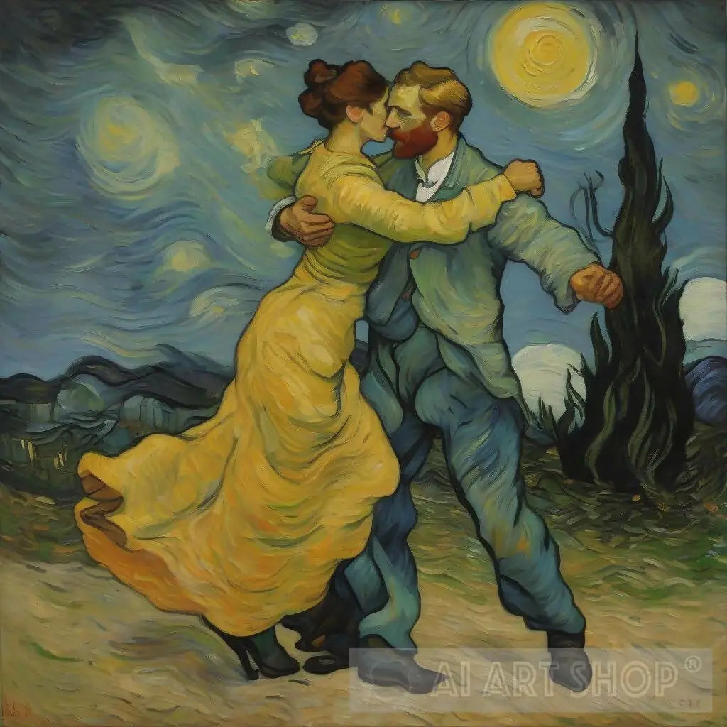 van Gogh starry night dance dancers blue yellow couple