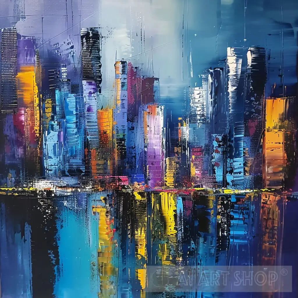 Dawn Skyline Reflections - Abstract Cityscape Art
