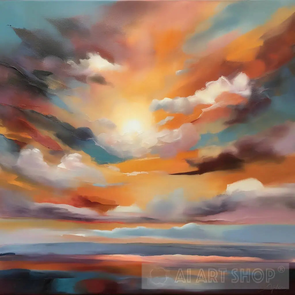 Dawn's Dance: Abstract Oil Painting of Sunrise Clouds