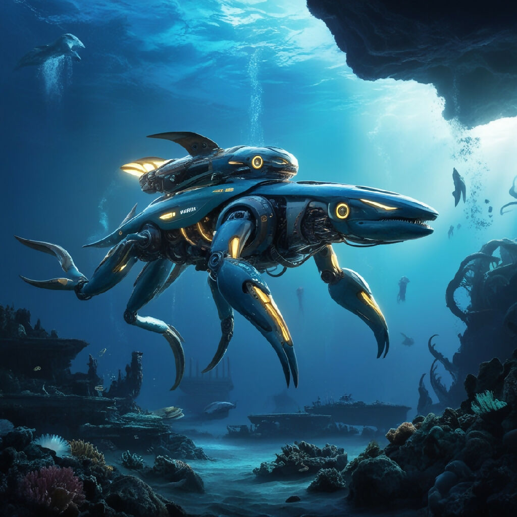 Sci-Fi Water Animal, AI Technology, Underwater Exploration, Marine ...