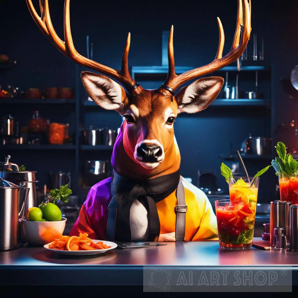 restaurant, bartender, cocktail, deer, animal, ai