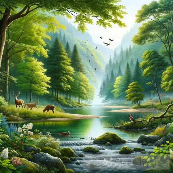 Deer Drinking at River