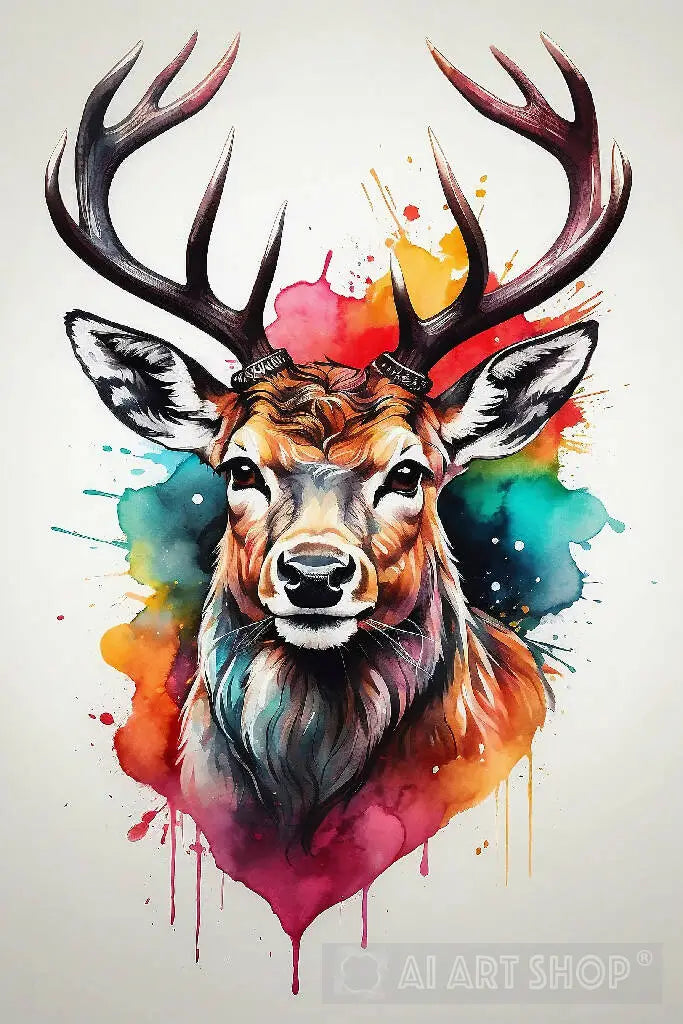awesome,logo style, Watercolor,deer,wall art