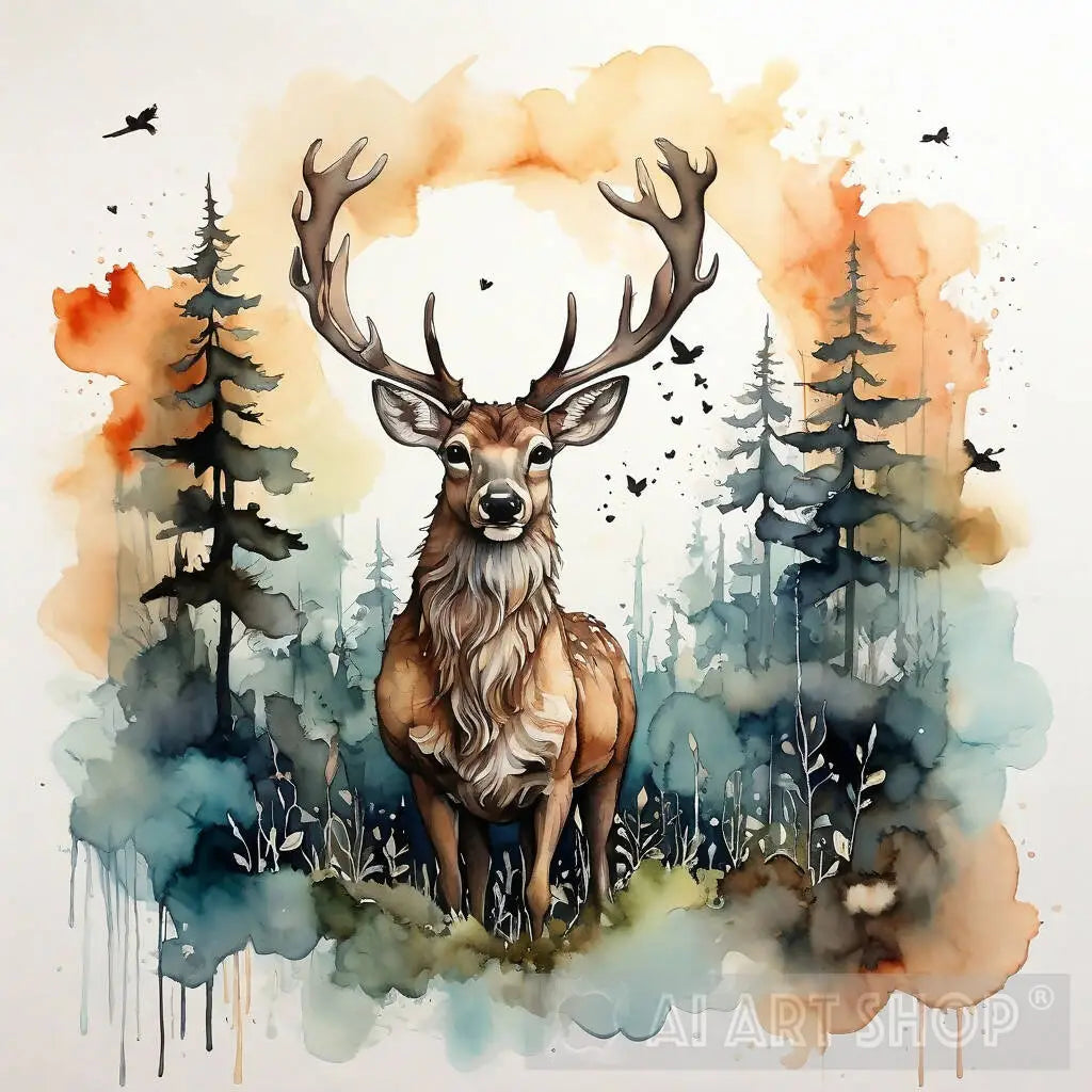 AI Painting, Deer, prairie