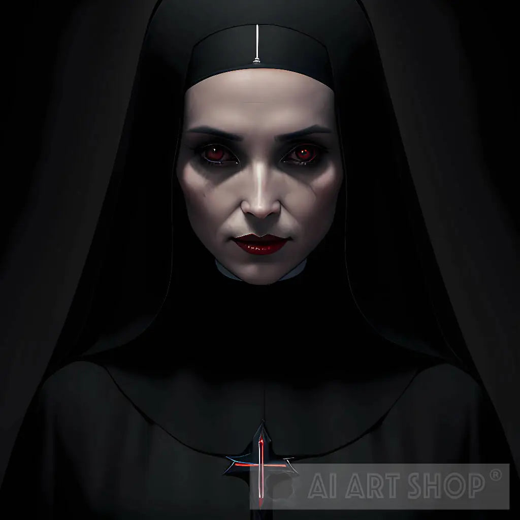Demonic nun with red eyes