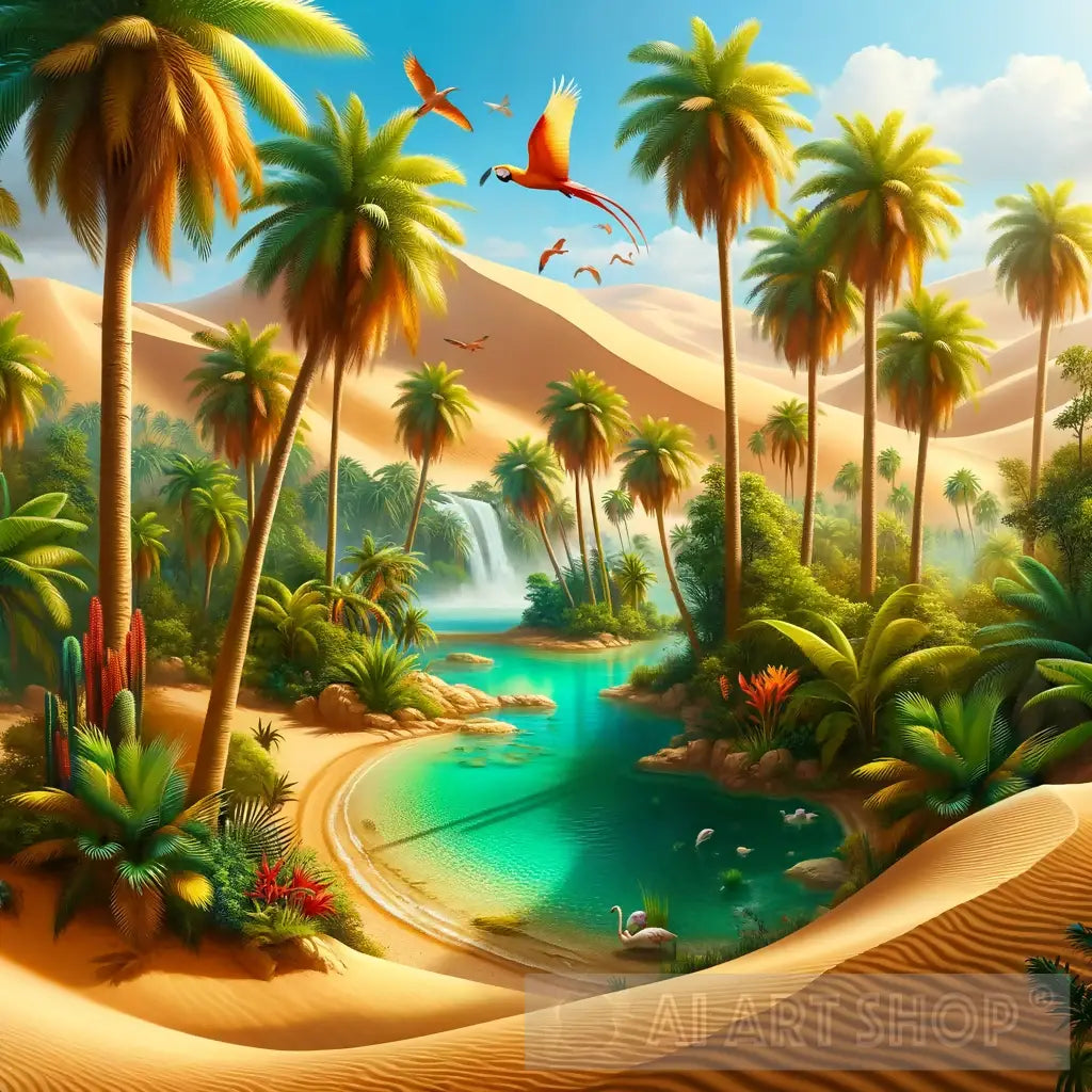 Digital Painting - Desert Oasis Mirage: Tropical Haven