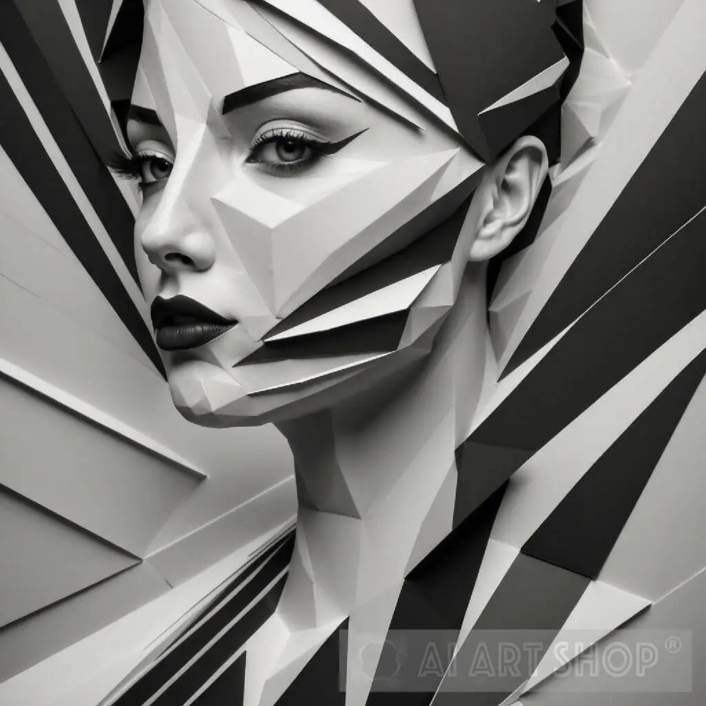 Digital artwork For a dynamic origami woman