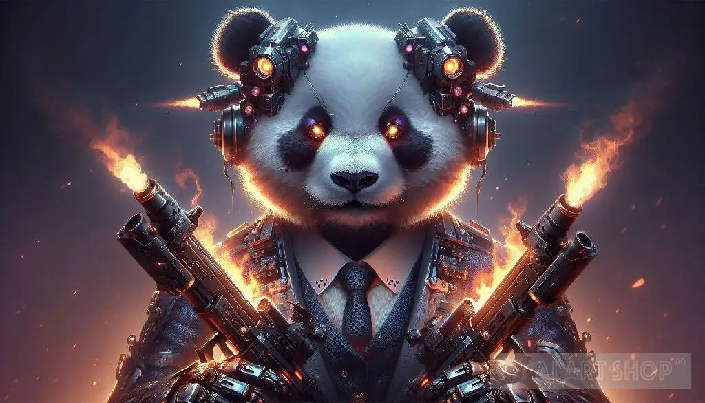 Panda, cyber punk, ,neon, concept art