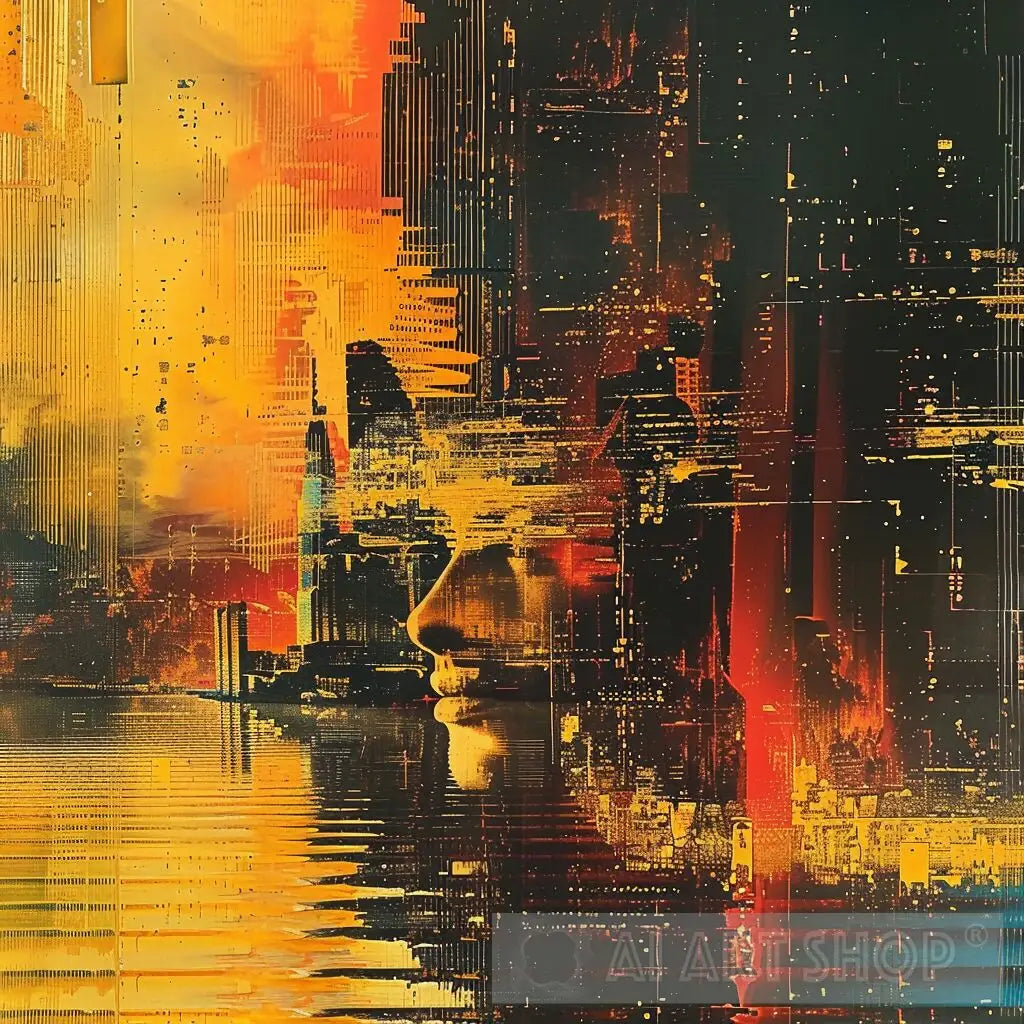 Digital Echoes - Abstract Art with Futuristic Cityscape and Human S...