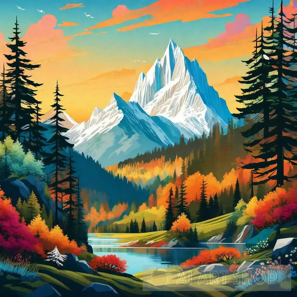 Digital Painting of a Weekend in the Alps with Mountain goats, Aval...