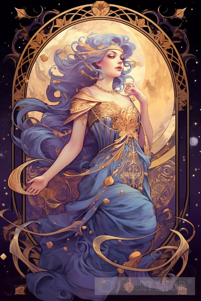painting, tarot, celestial, magical, goddess, gold, purple, violet,...