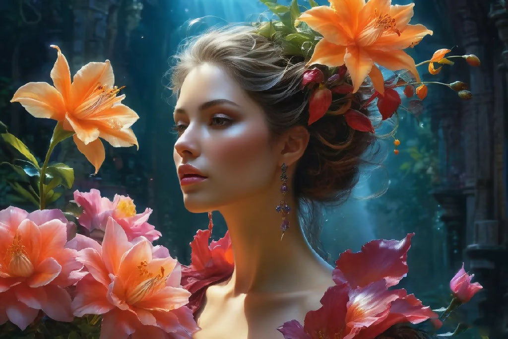Woman, flowers, beautiful, pretty woman, wild flowers