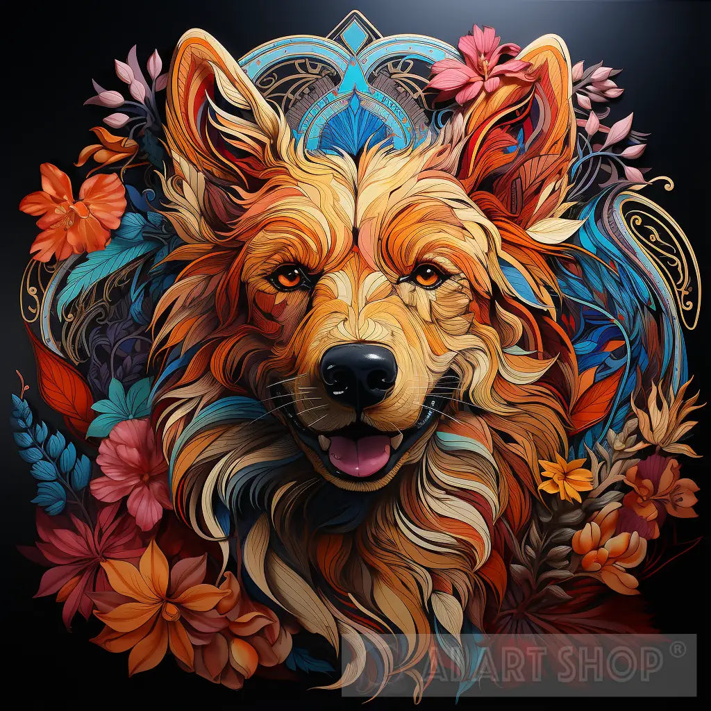 Dog Drawn with Mandala Style Natural Art Fantasy