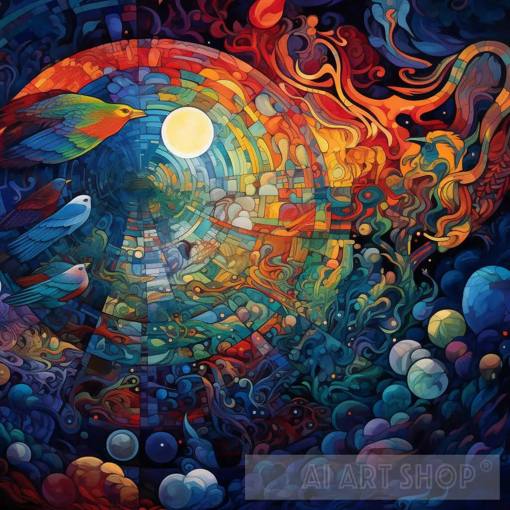 Abstract Avian Reflections: Dreamscape Kaleidoscope