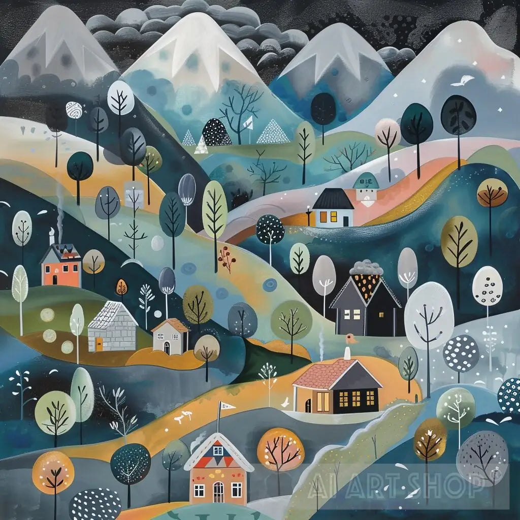 Dreamy Mountain View - Naïf Folk Art