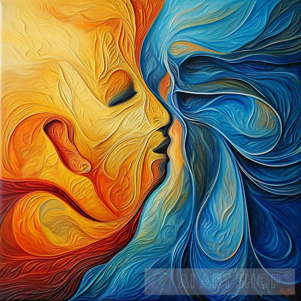 Dual Perspectives: Twisted Head in Blue and Yellow Harmony