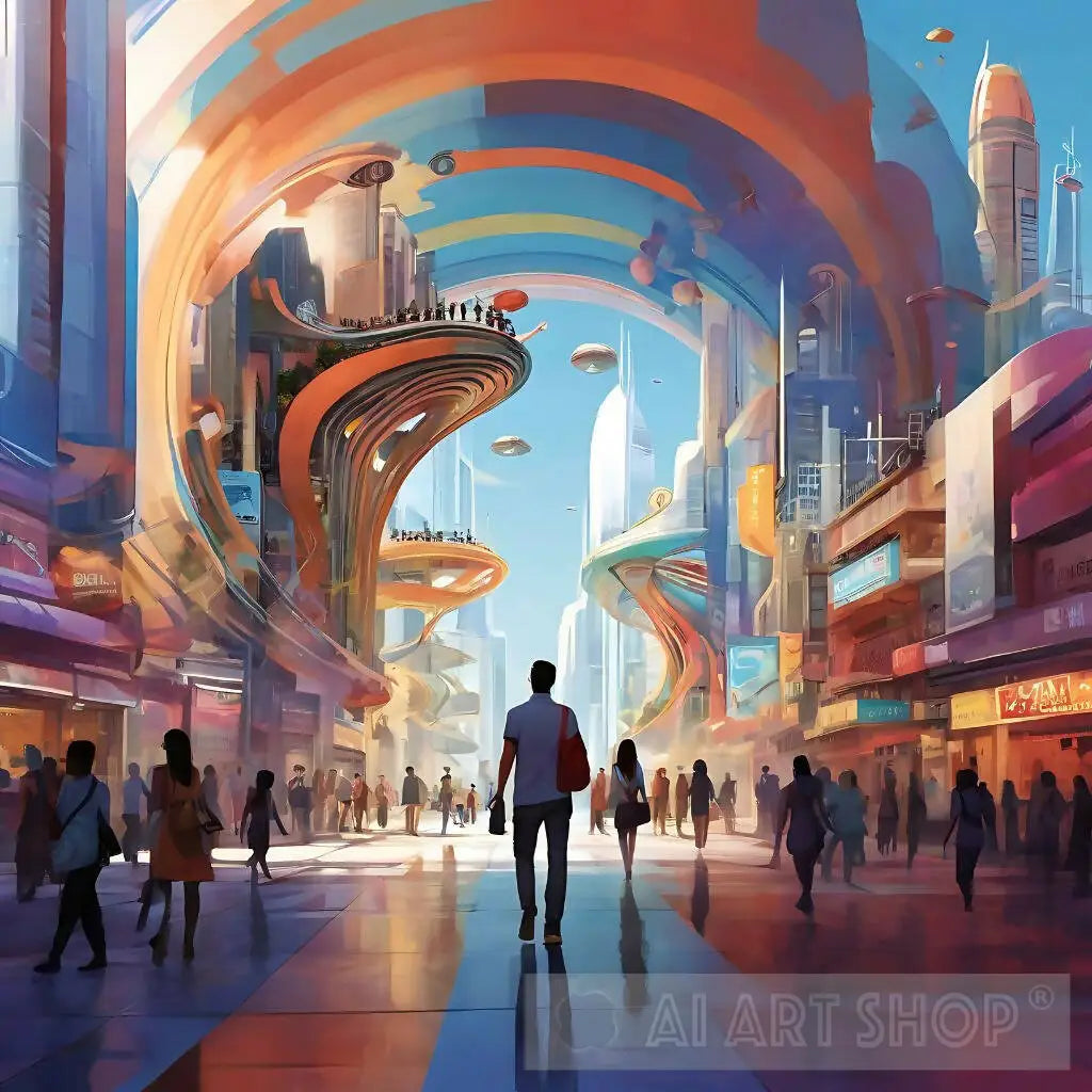 city people coulorfull geometric shapes circles reflection