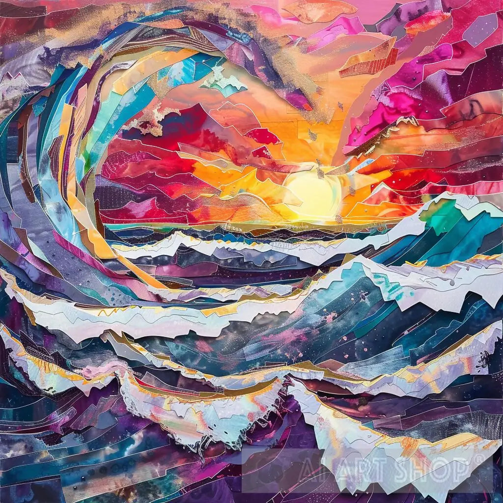 Dynamic Ocean Waves - Abstract Collage Art