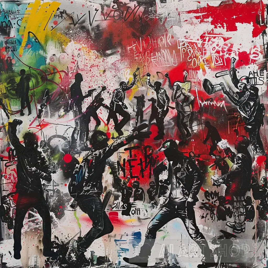 Dynamic Protest Scene - Graffiti Art