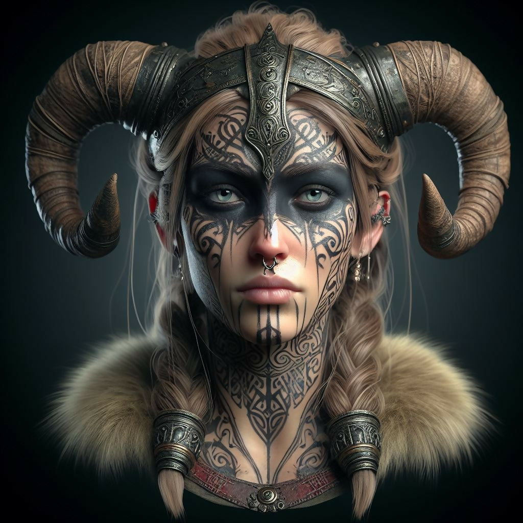 Viking Shieldmaiden Portrait – Fierce Norse Warrior Woman in Fantas...