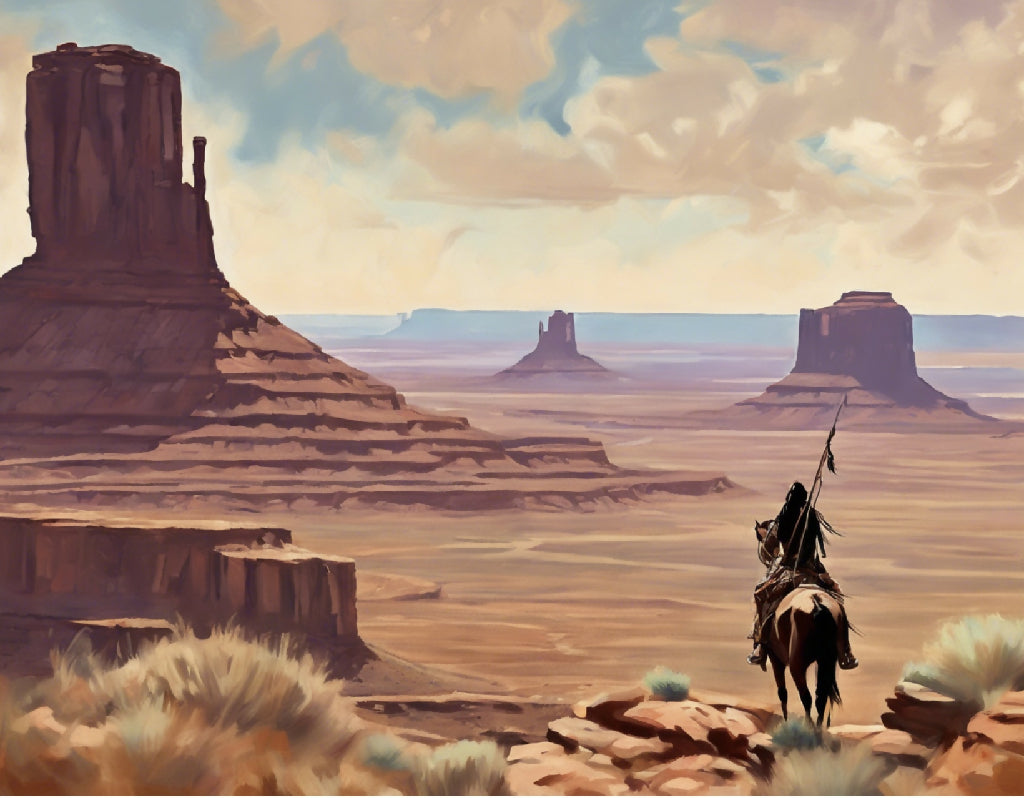 Western Native American horseback southwest valley impressionistic