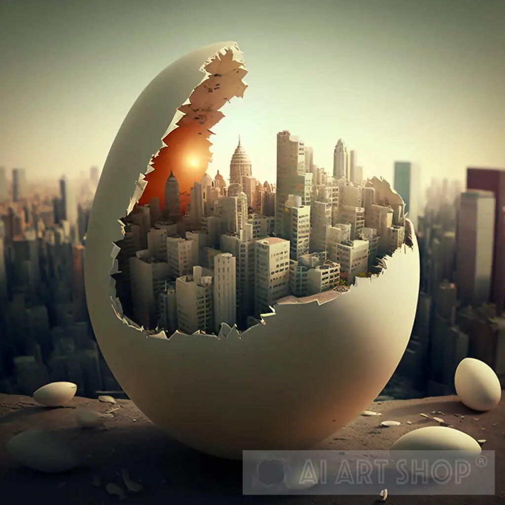AI-generated image, Eggshell City, digital art, high resolution, ci...