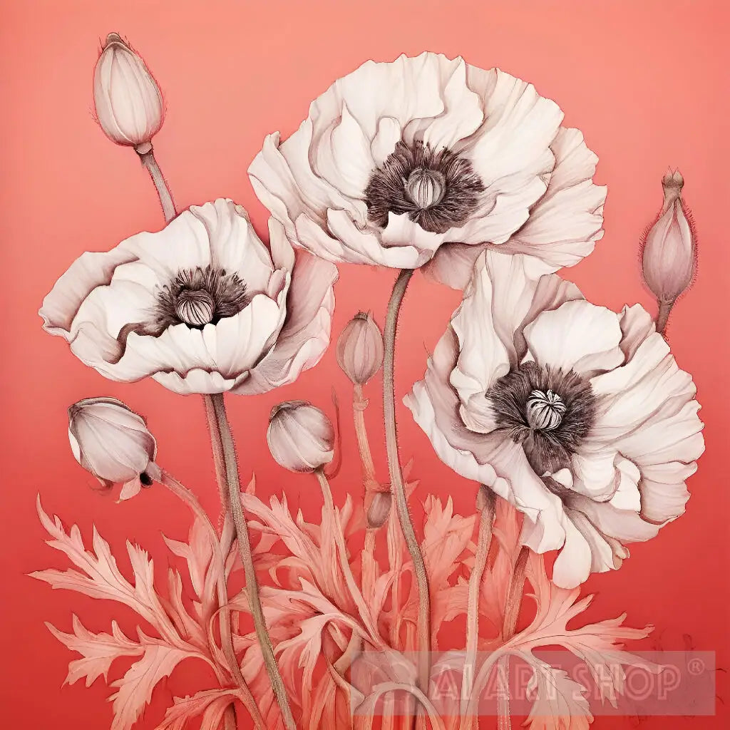 Elegance in Red: White Poppies | AI Art Shop