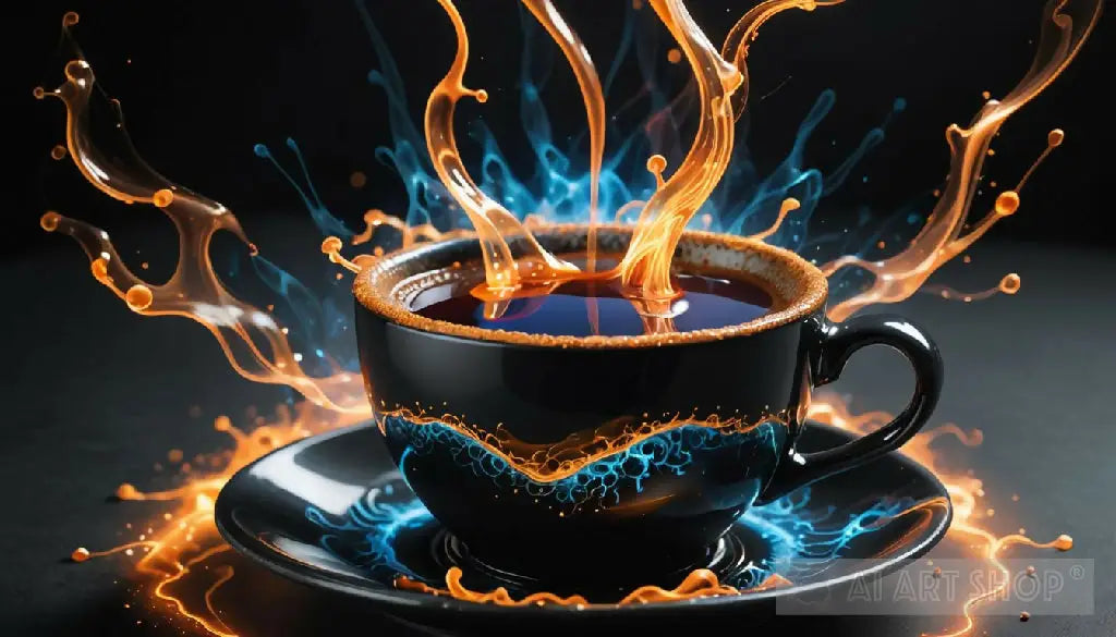 Elemental Brew Coffee Art Print - Dynamic Fire and Water Artwork