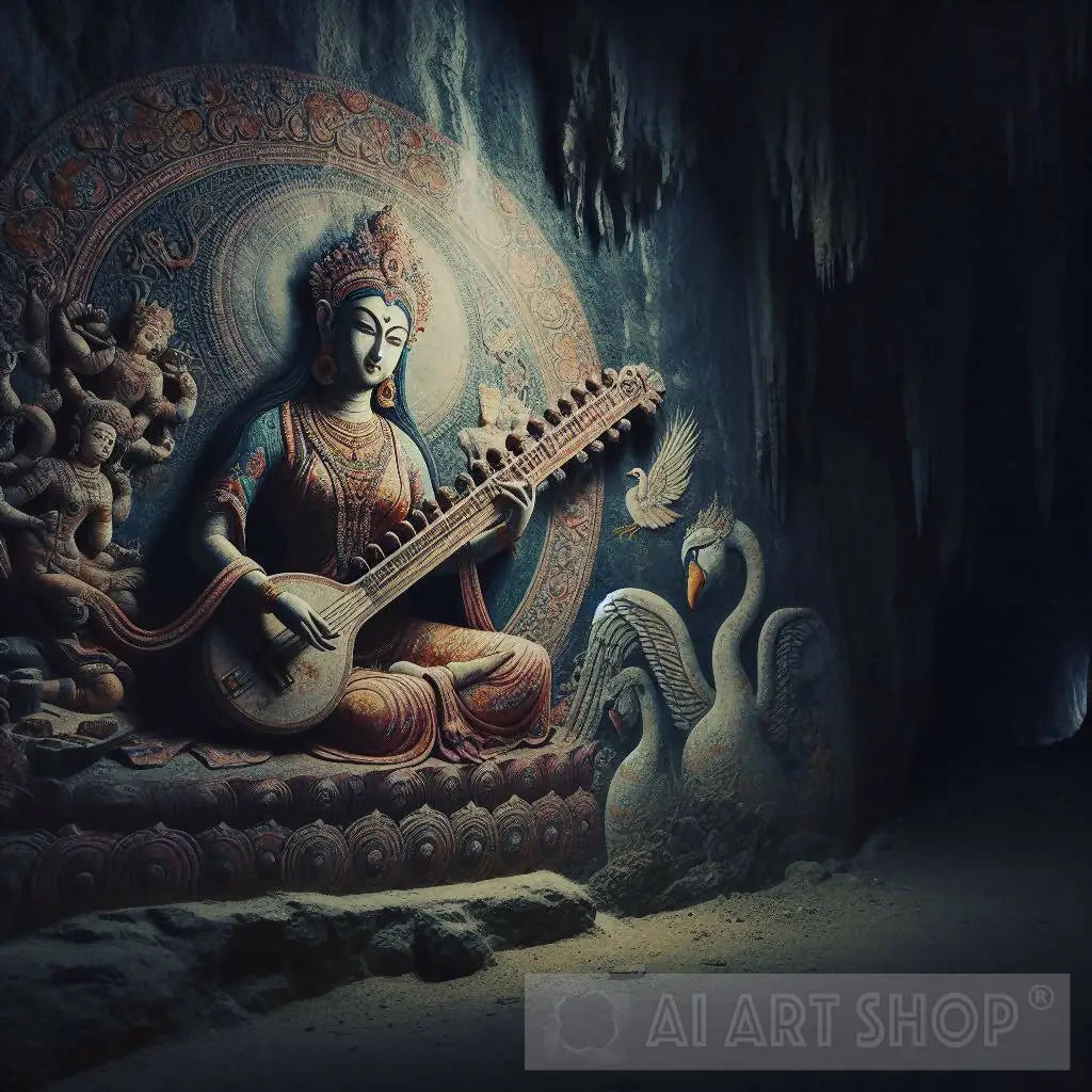 "Capturing the Mystique: Ancient Cave Painting of Devi Saraswa...
