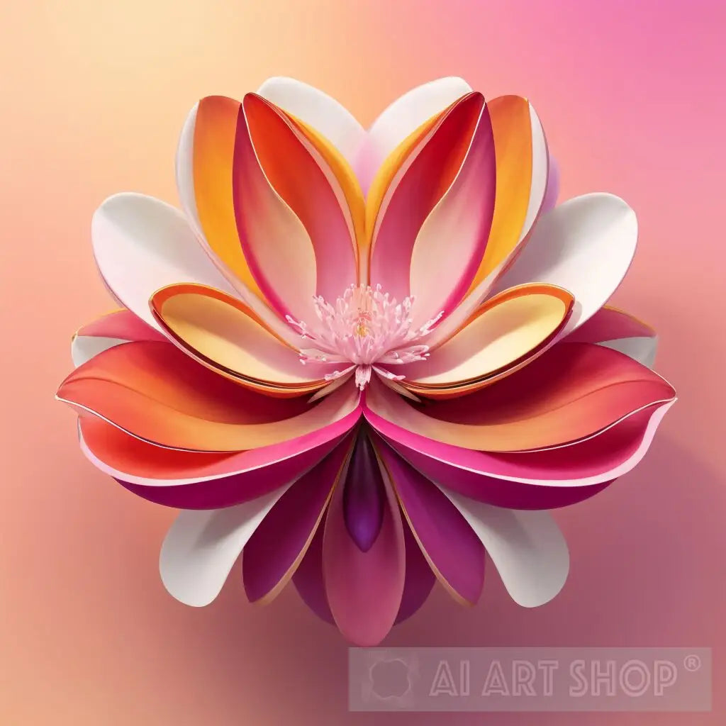 A 3D abstract form of a blooming flower, using a vibrant palette of...