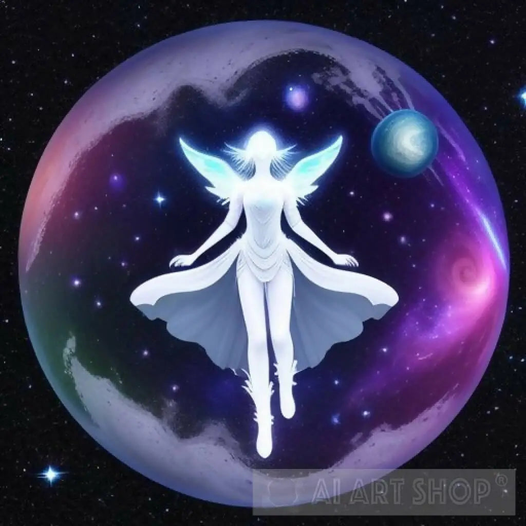 Ethereal celestial figure Drifting amidst galaxies