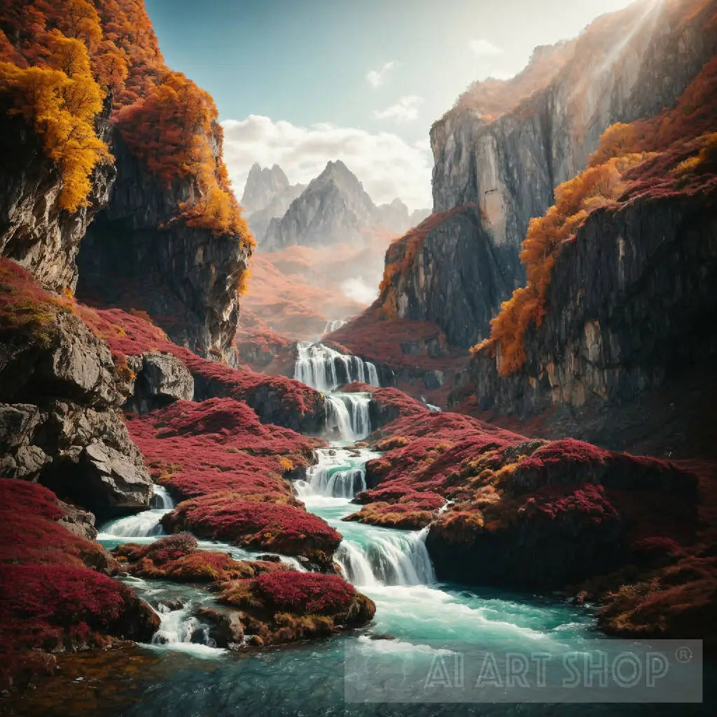 Ethereal Reverse Gravity Landscape Art Print - Surreal Floating Mou...