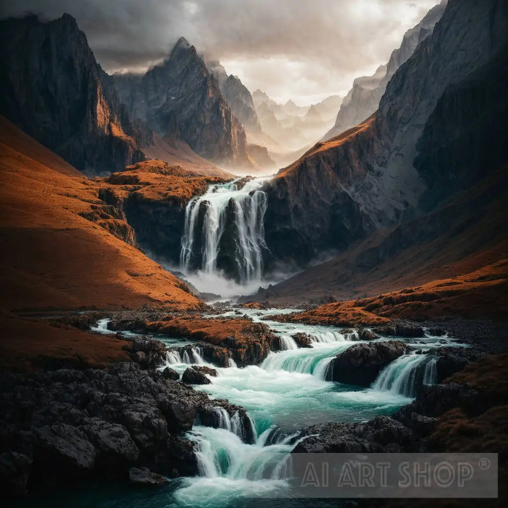 Ethereal Reverse Gravity Landscape Art Print - Surreal Floating Mounta