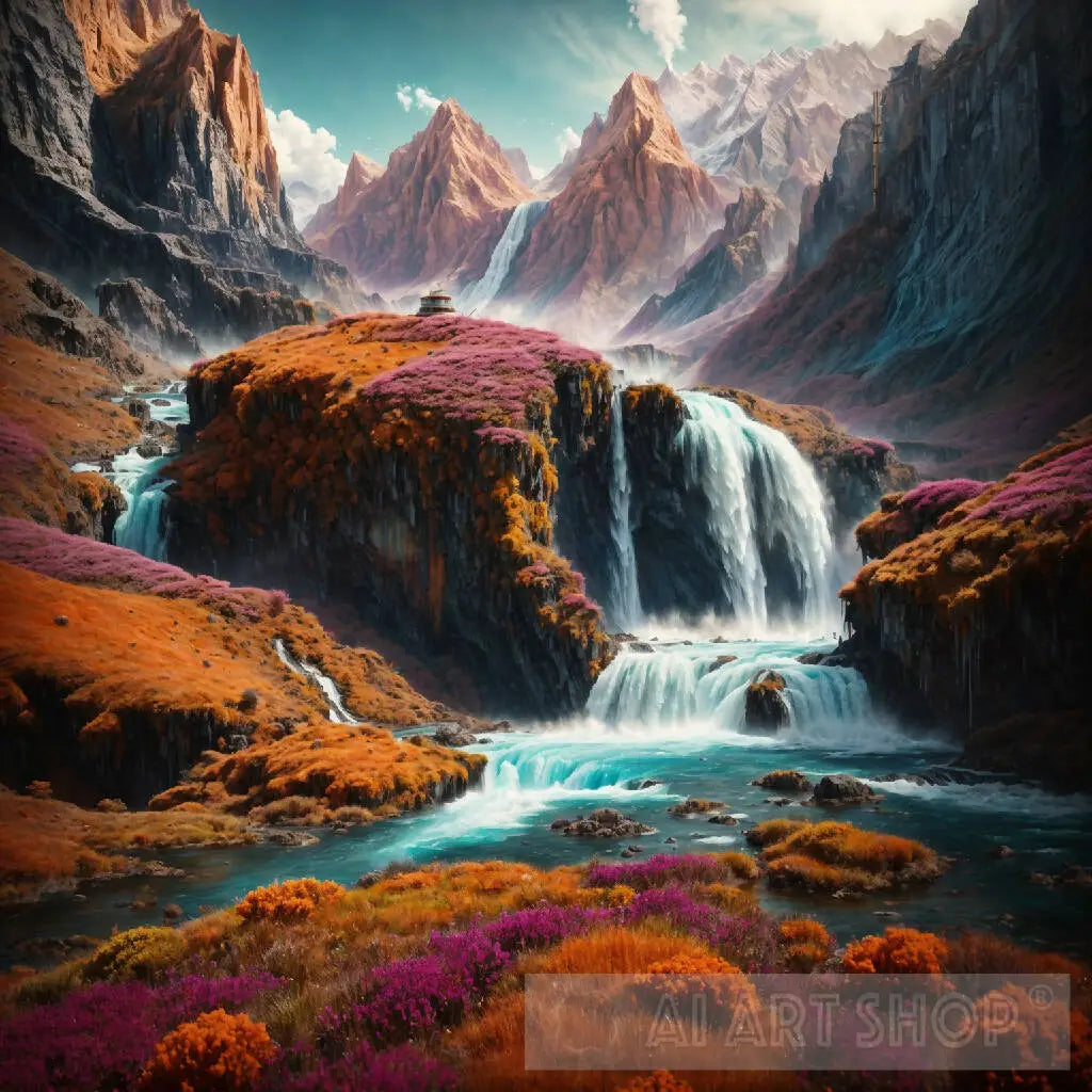 Ethereal Reverse Gravity Landscape Art Print - Surreal Floating Mou...