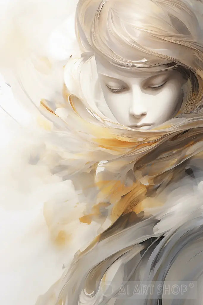 Ethereal, Girl, Grey, Gold, Painting, Art, Aesthetic, Serene, Dream...