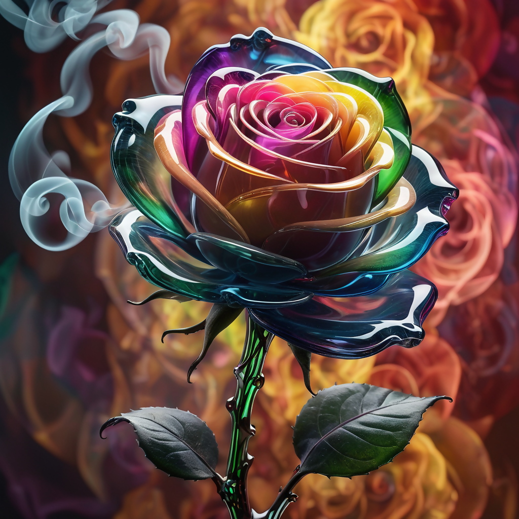 Rose, Digital Art, AI Art, Colorful, Smoke, Modern, Floral, MoonSta...