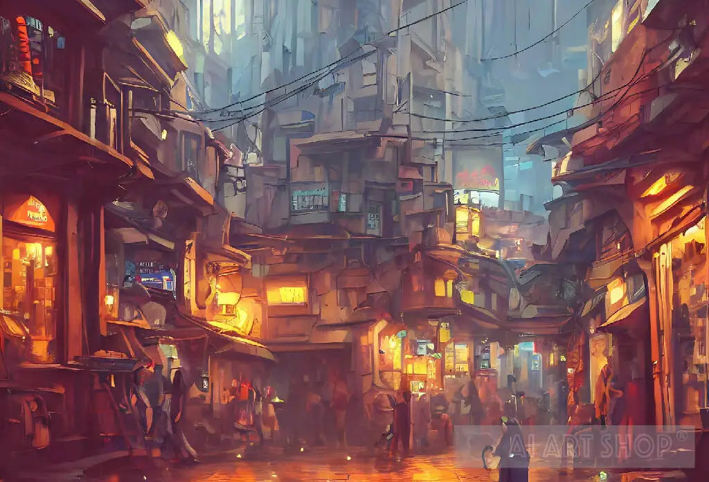 AI painting of a busy street in a fantasy city