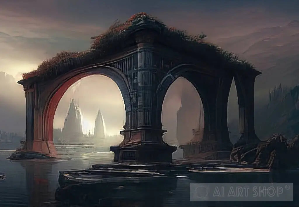 Fantasy Landscape, Arches over Water Ai Generated
