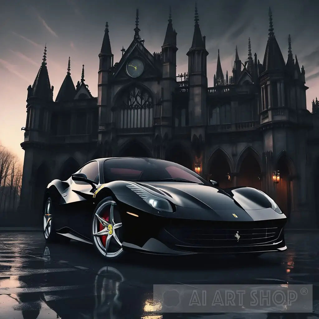 Ferrari surrounded by gothic architecture