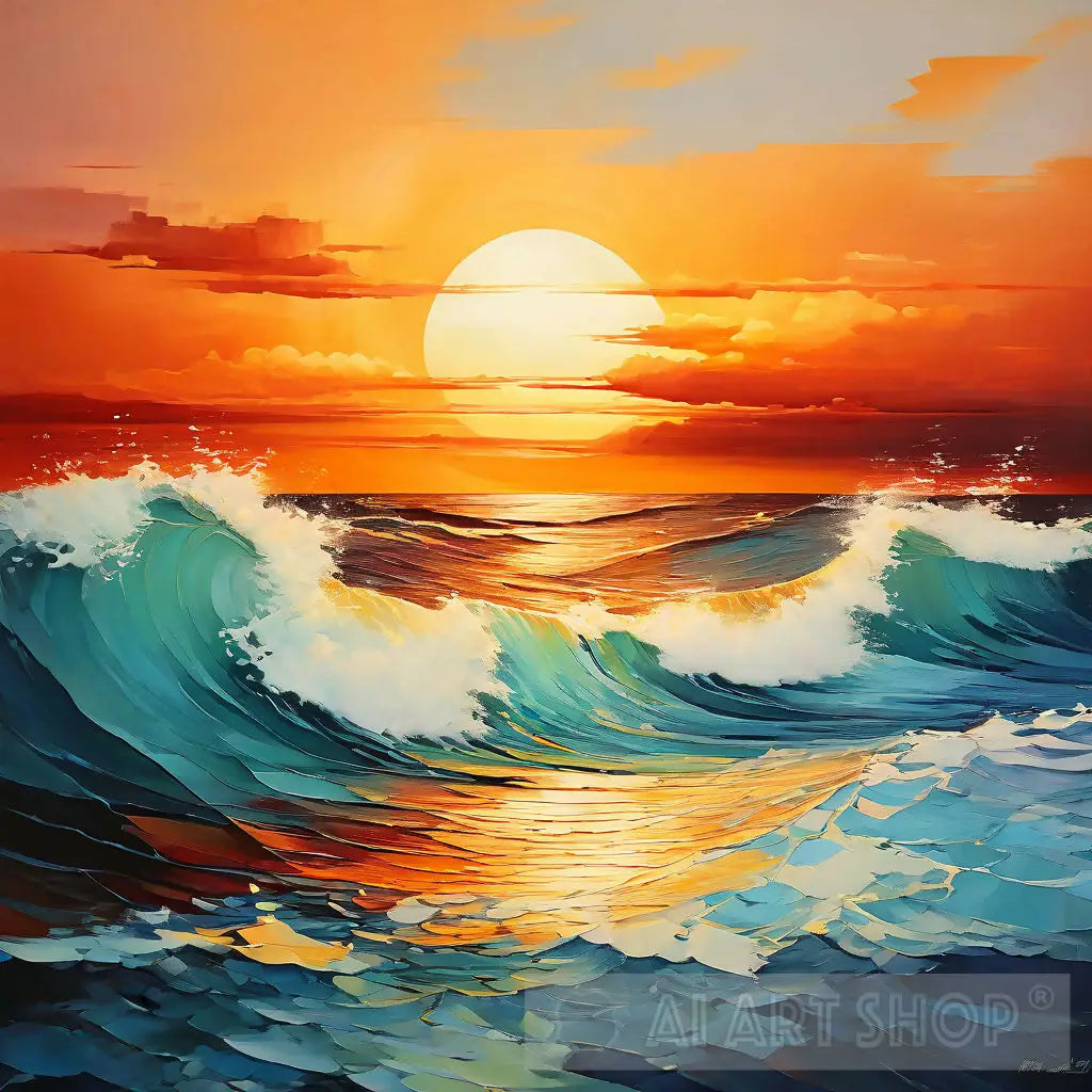 Fiery Farewell: AI Generated Sunset Painting | AI Art Shop