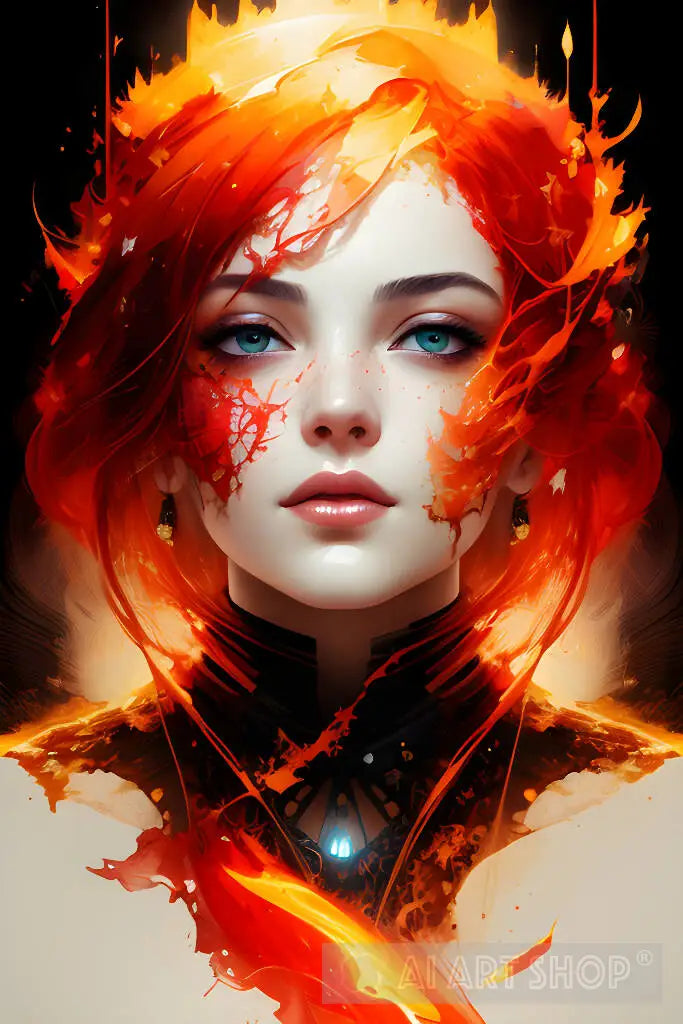 AI Artwork, Ai Painting, Digital Painting, Portrait, Fire, Red, Ice,