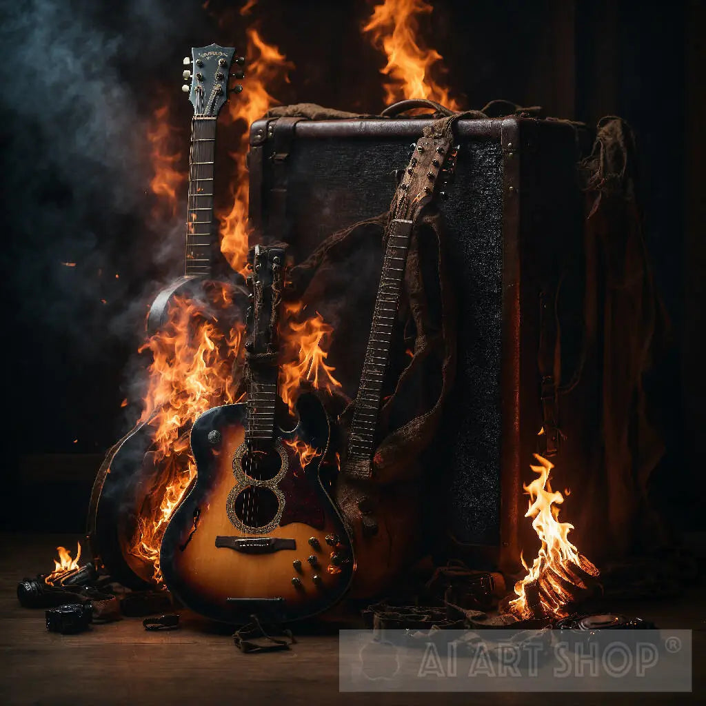 art guitar and fire