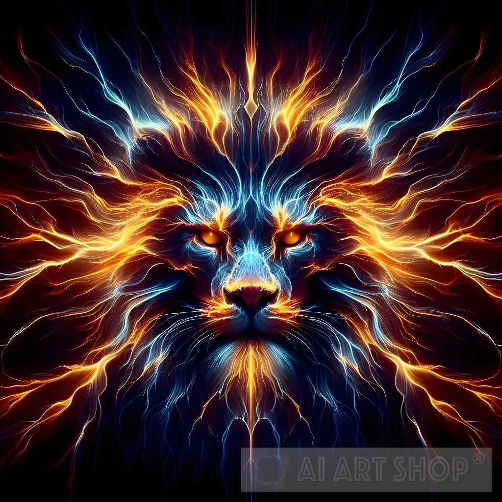 Fire Lion Wall Art - Flaming Lion Canvas Painting - Bold Lion Decor