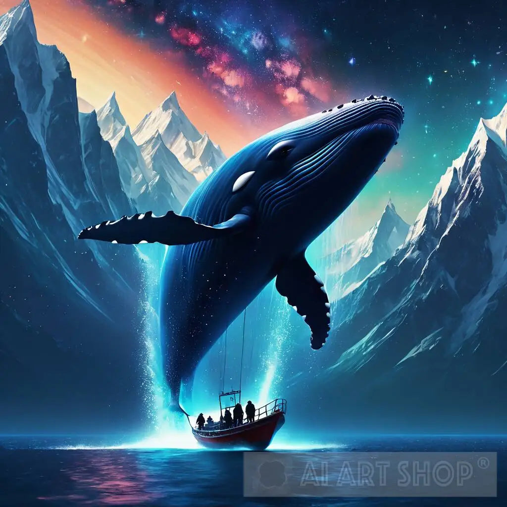 Colossal Whale Leaping Over Fishing Boat