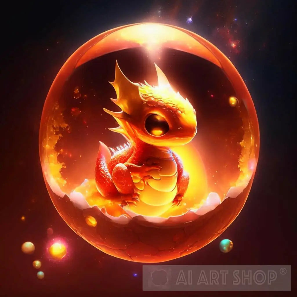 Flame dragon borne from a bubble