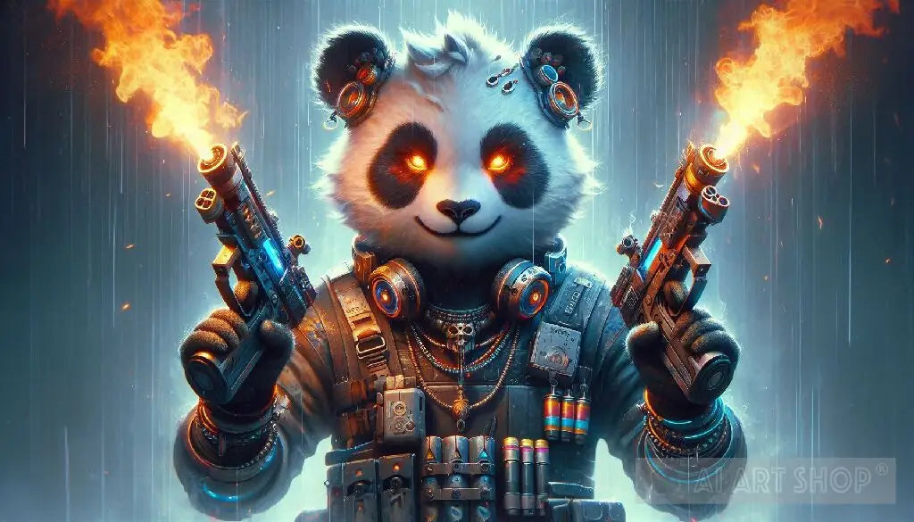 Panda, cyber punk, ,neon, concept art