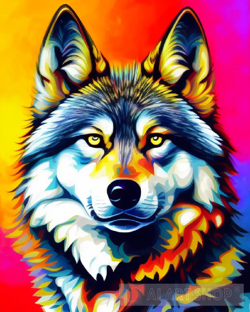 Flame, wolf, canine, nature, sun, colorful