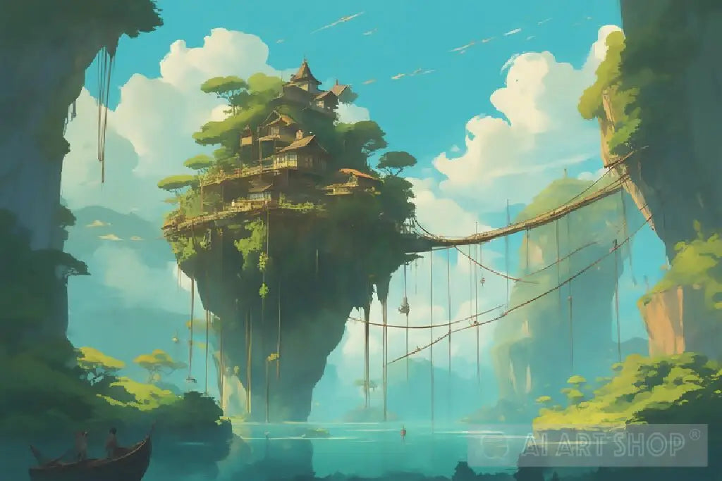 floating island nature beauty lake island painting